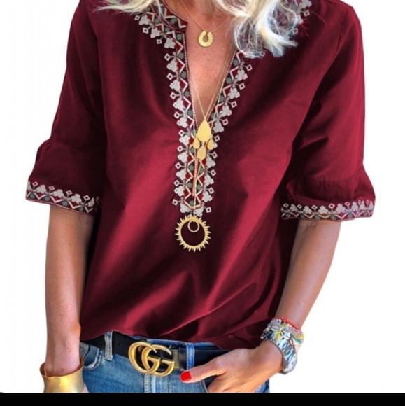 Tops | Red Boho Top | Poshmark